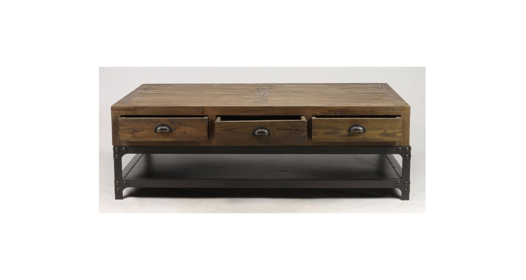 Table basse design industriel en bois et en métal Cheddar