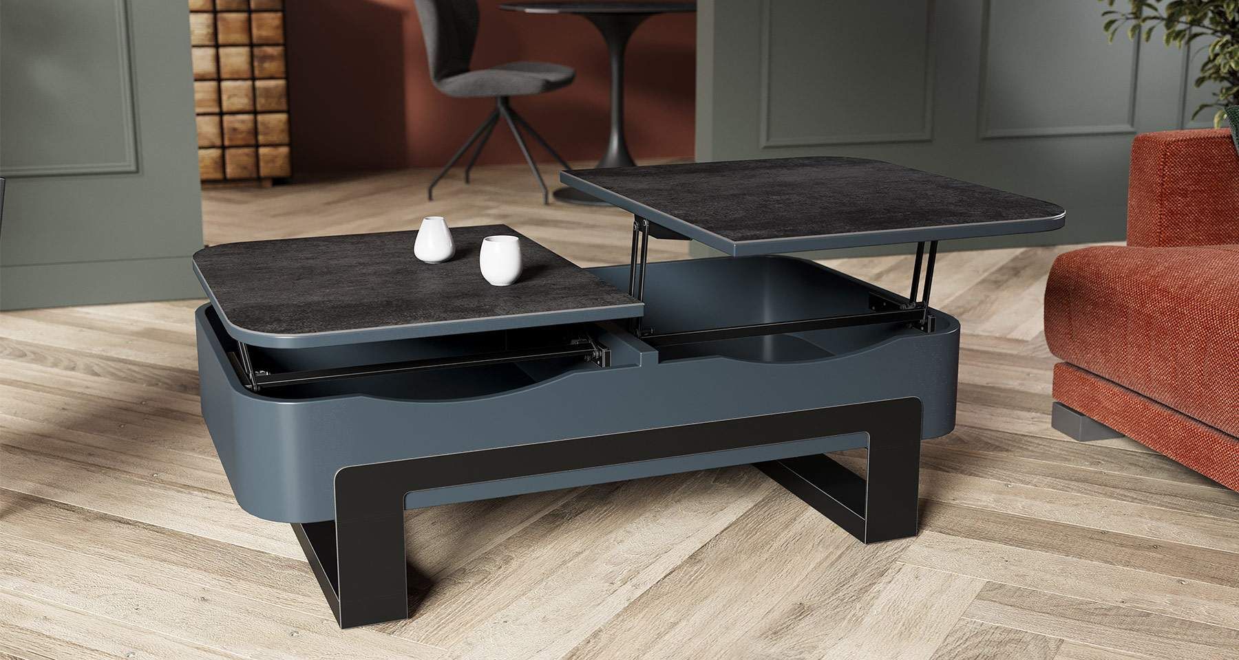 Table basse relevable avec double plateau céramique Sydney