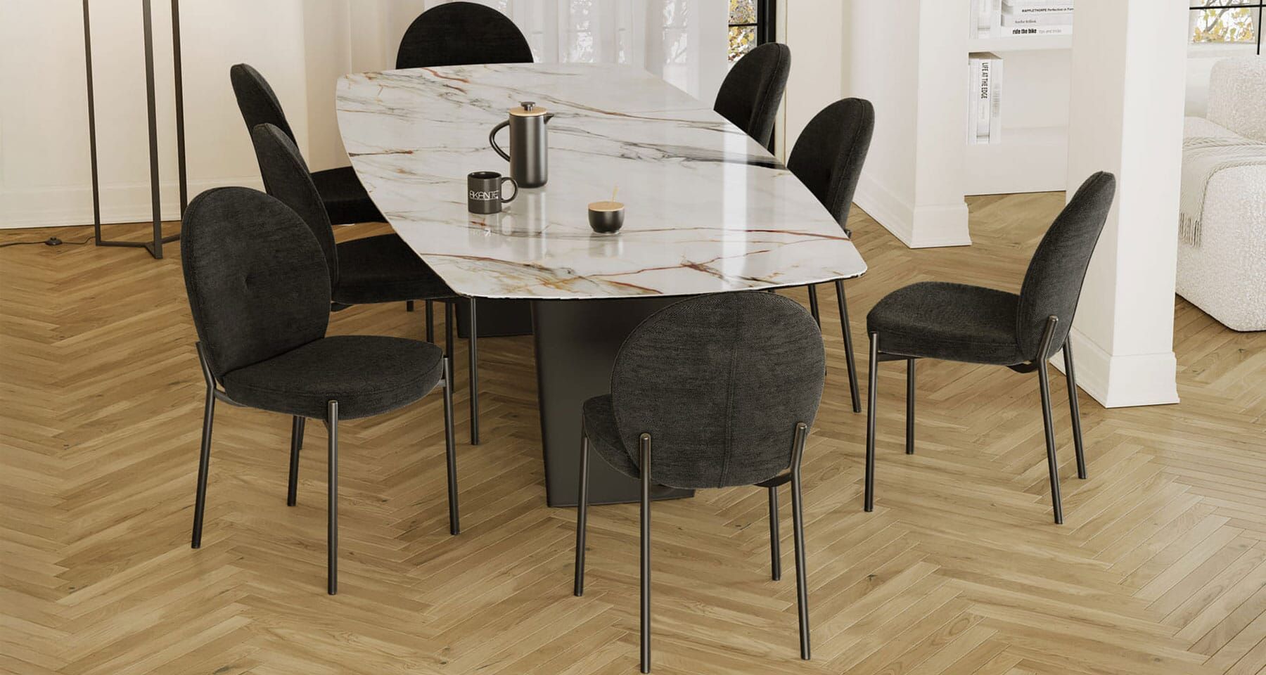 Lot 2 chaises arrondies en tissu avec capiton Cardiff