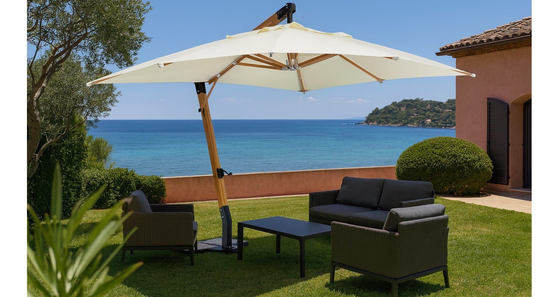Parasol déporté écru en bois haut de gamme Capua - Bizzotto